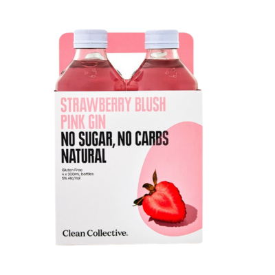 Clean Collective Strawberry Blush Pink Gin RTD 4 x 300ml Bottles ...