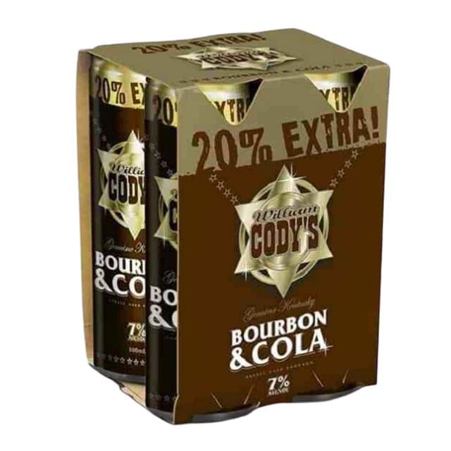 Cody's Bourbon & Cola 7% RTD 4 x 300ml Cans – Mount Wine Barrel